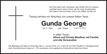 Traueranzeigen von Gunda George | trauer.nn.de