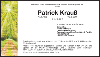 Traueranzeigen von Patrick Krauß | trauer.nn.de