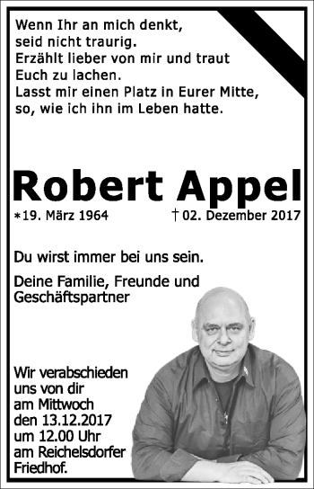 Traueranzeigen von Robert Appel | trauer.nn.de
