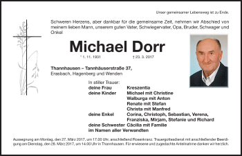 Traueranzeigen von Michael Dorr | trauer.nn.de