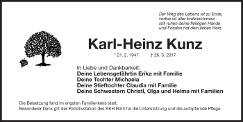 Traueranzeigen von Karl-Heinz Kunz | trauer.nn.de