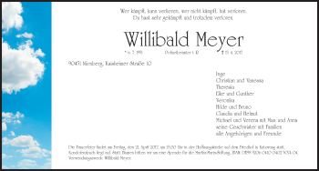 Traueranzeigen von Willibald Meyer | trauer.nn.de