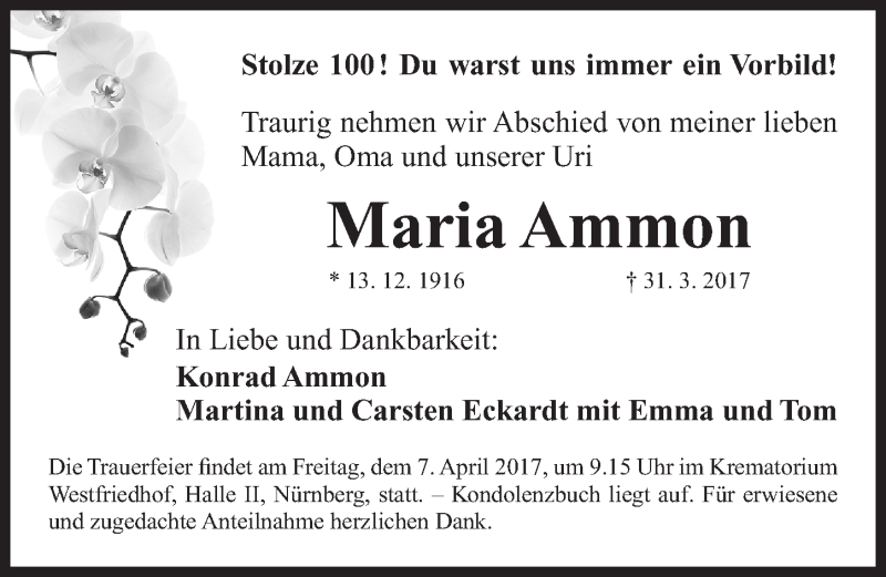 Traueranzeigen von Maria Ammon | trauer.nn.de