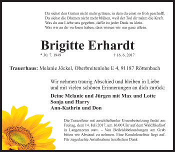 Traueranzeigen von Brigitte Erhardt | trauer.nn.de