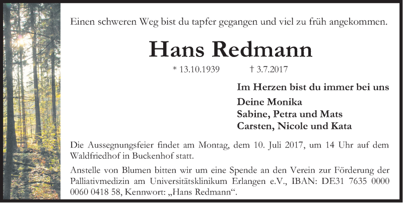 Traueranzeigen von Hans Redmann | trauer.nn.de