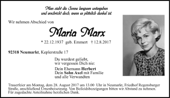 Traueranzeigen von Maria Marx | trauer.nn.de