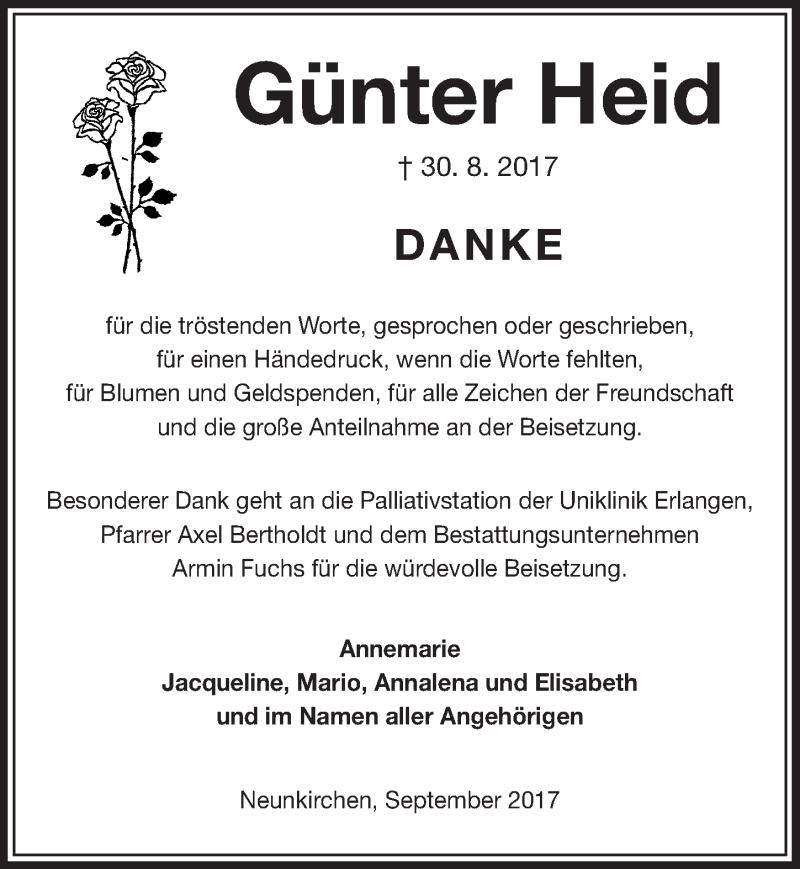 Traueranzeigen von Günter Heid | trauer.nn.de
