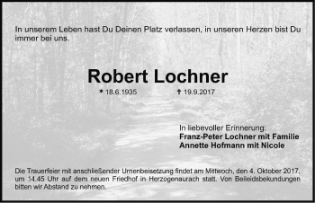 Traueranzeigen von Robert Lochner | trauer.nn.de