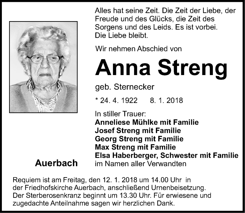 Traueranzeigen von Anna Streng | trauer.nn.de