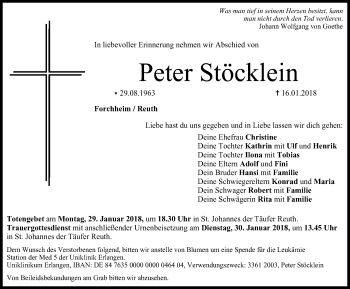 Traueranzeigen von Peter Stöcklein | trauer.nn.de