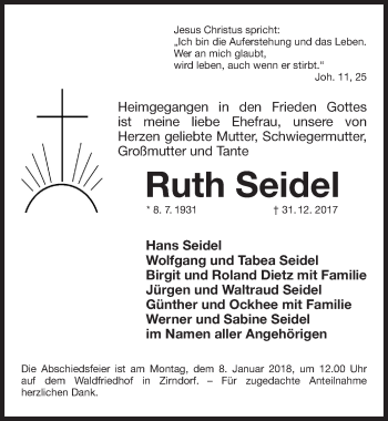 Traueranzeigen von Ruth Seidel | trauer.nn.de