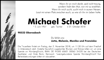Traueranzeigen von Michael Schofer | trauer.nn.de