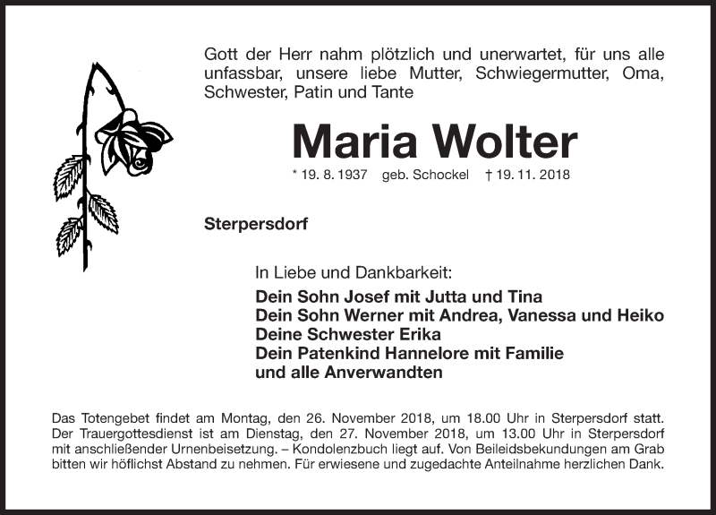 Traueranzeigen von Maria Wolter | trauer.nn.de