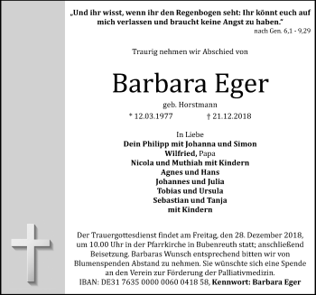 Traueranzeigen von Barbara Eger | trauer.nn.de