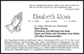 Traueranzeigen von Elisabeth Rosa | trauer.nn.de
