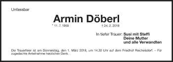 Traueranzeigen von Armin Döberl | trauer.nn.de