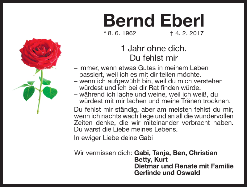 Traueranzeigen von Bernd Eberl | trauer.nn.de