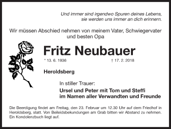 Traueranzeigen von Fritz Neubauer | trauer.nn.de