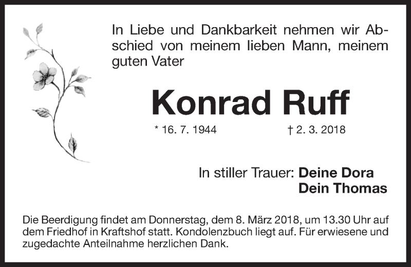 Traueranzeigen von Konrad Ruff | trauer.nn.de