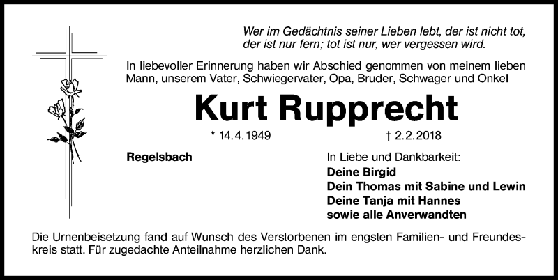 Traueranzeigen von Kurt Rupprecht | trauer.nn.de