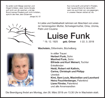 Traueranzeigen von Luise Funk | trauer.nn.de