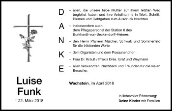 Traueranzeigen von Luise Funk | trauer.nn.de
