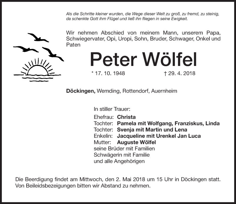 Traueranzeigen von Peter Wölfel | trauer.nn.de