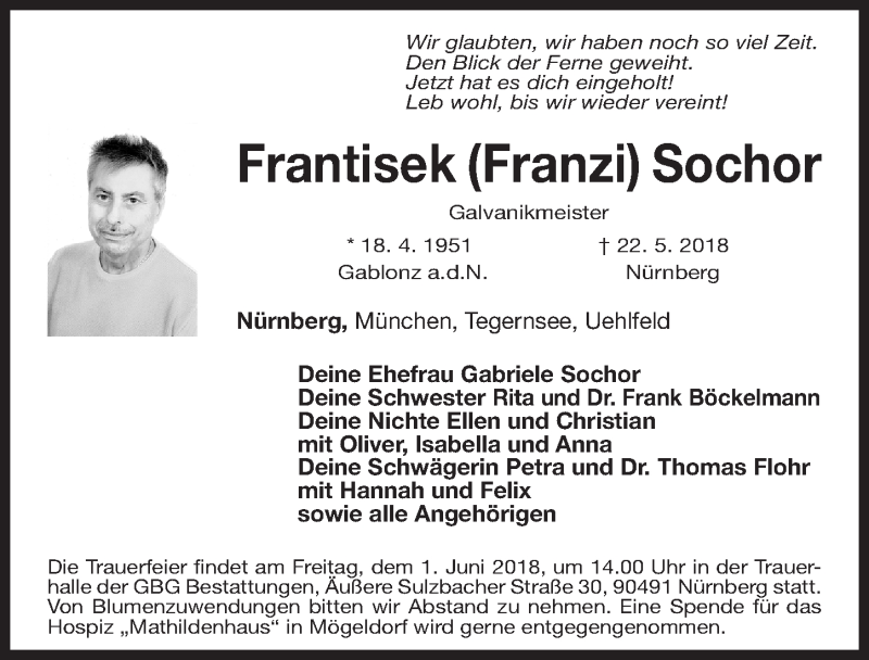Traueranzeigen von Frantisek Sochor | trauer.nn.de