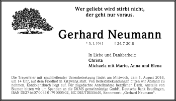 Traueranzeigen von Gerhard Neumann | trauer.nn.de