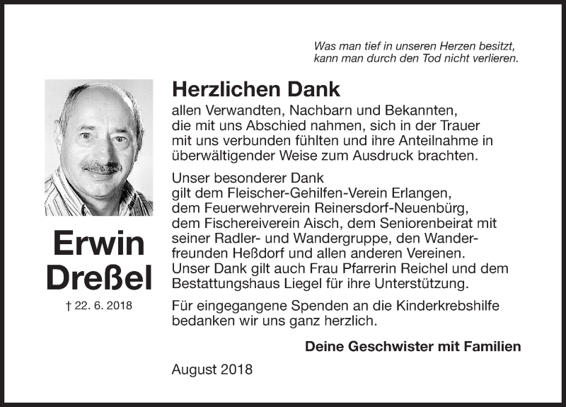 Traueranzeigen von Erwin Dreßel | trauer.nn.de