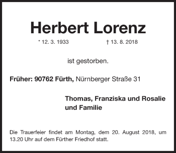 Traueranzeigen von Herbert Lorenz | trauer.nn.de
