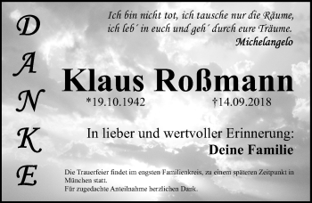 Traueranzeigen von Klaus Roßmann | trauer.nn.de