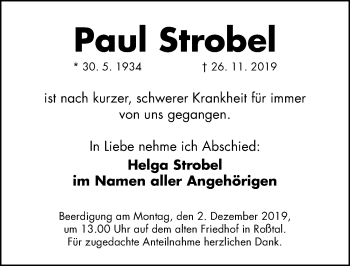 Traueranzeigen von Paul Strobel | trauer.nn.de