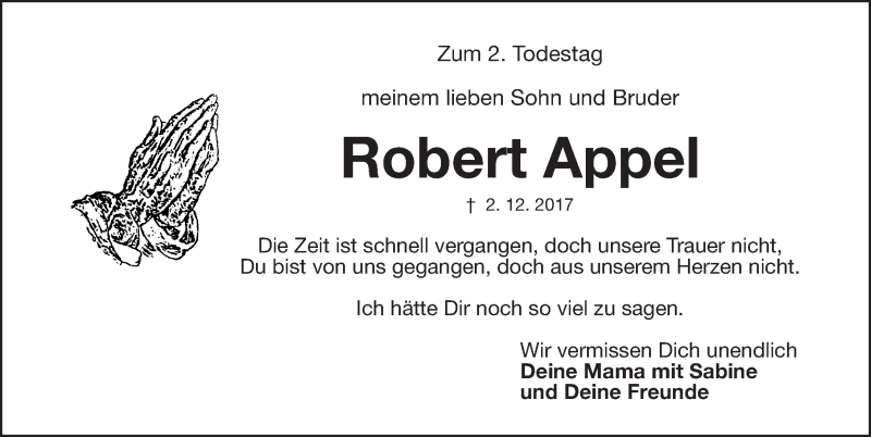 Traueranzeigen von Robert Appel | trauer.nn.de