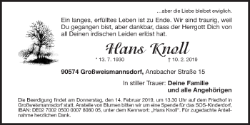 Traueranzeigen von Hans Knoll | trauer.nn.de