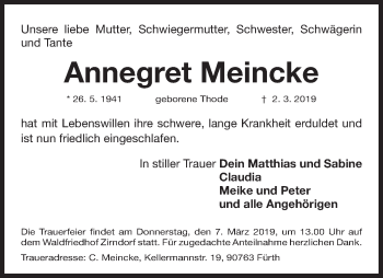 Traueranzeigen von Annegret Meincke | trauer.nn.de