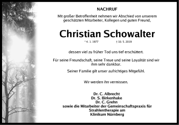Traueranzeigen von Christian Schowalter | trauer.nn.de