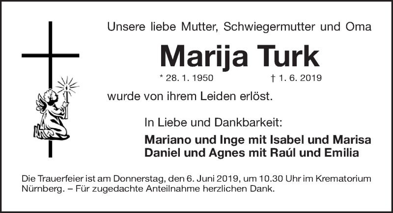 Traueranzeigen von Marija Turk | trauer.nn.de