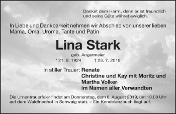Traueranzeigen von Lina Stark | trauer.nn.de