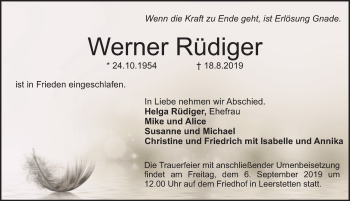 Traueranzeigen von Werner Rüdiger | trauer.nn.de