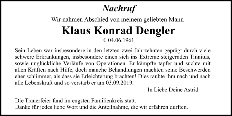 Traueranzeigen von Klaus Konrad Dengler | trauer.nn.de