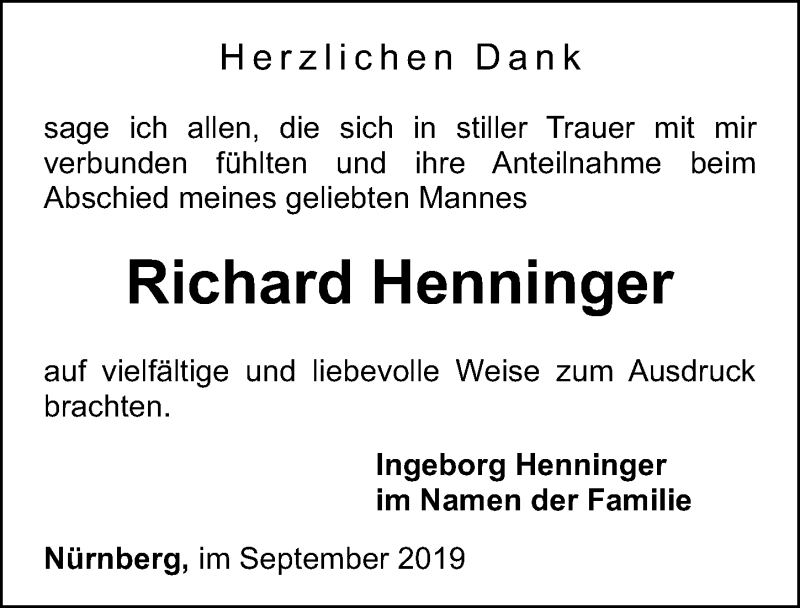 Traueranzeigen von Richard Henninger | trauer.nn.de