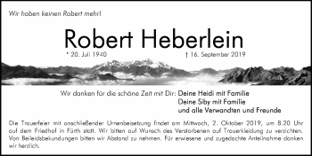 Traueranzeigen von Robert Heberlein | trauer.nn.de