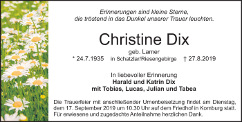 Traueranzeigen von Christine Dix | trauer.nn.de