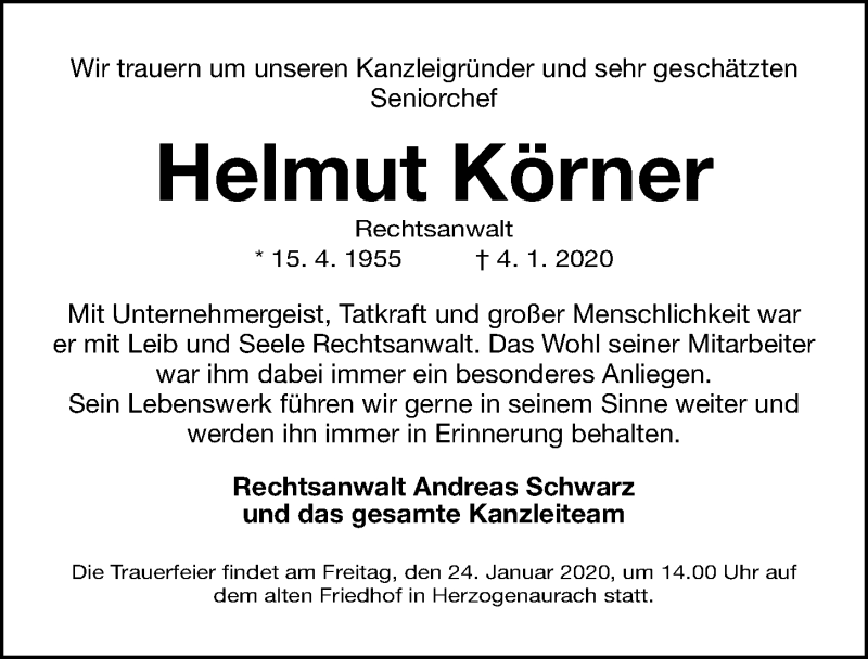 Traueranzeigen von Helmut Körner | trauer.nn.de