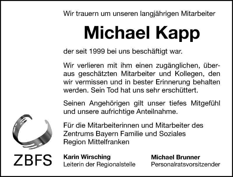 Traueranzeigen von Michael Kapp | trauer.nn.de