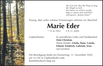 Traueranzeigen von Marie Eder | trauer.nn.de