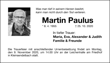 Traueranzeigen von Martin Paulus | trauer.nn.de
