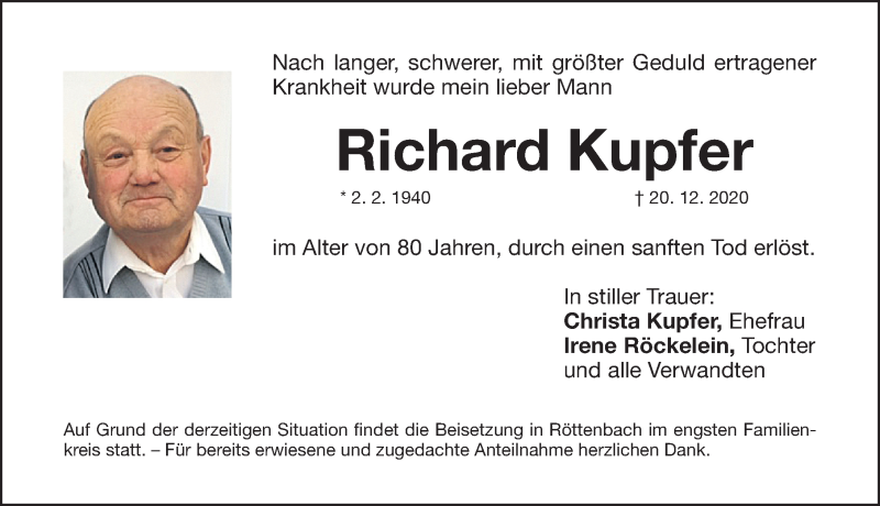 Traueranzeigen von Richard Kupfer | trauer.nn.de