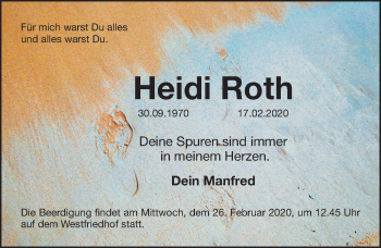 Traueranzeigen von Heidi Roth | trauer.nn.de